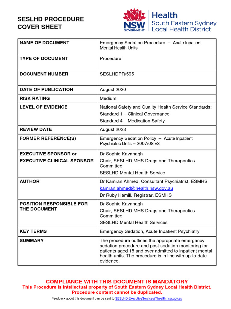 Emergency Sedati Inpatient Mental Health Units | PDF