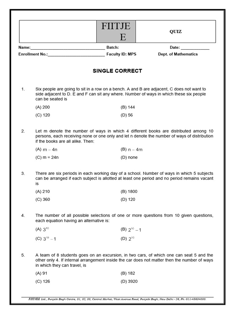 QUIZ P and C | PDF | Mathematics | Mathematical Concepts
