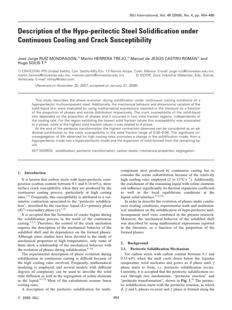 Hypo-peritectic Steel Solidification Analysis | PDF | Thermal Expansion ...