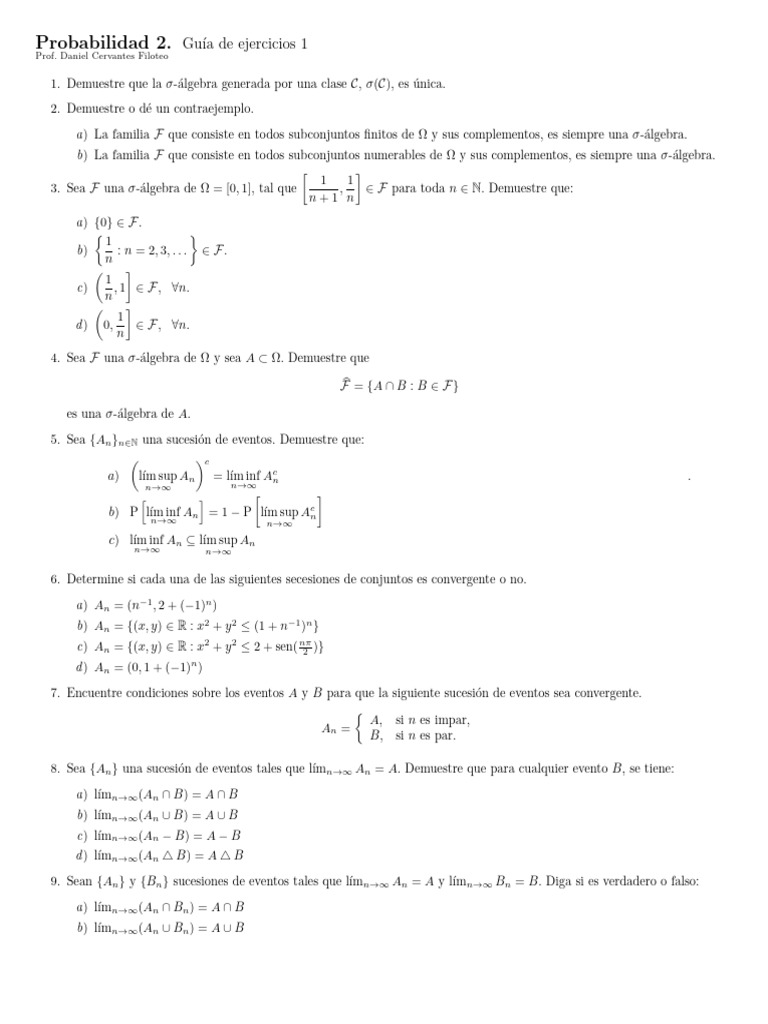 Probabilidad 2.: Gu Ia de Ejercicios 1 | PDF | Función de densidad de probabilidad | Objetos ...