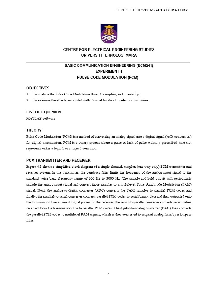 Ecm Exp4 Pulse Code Modulation | PDF