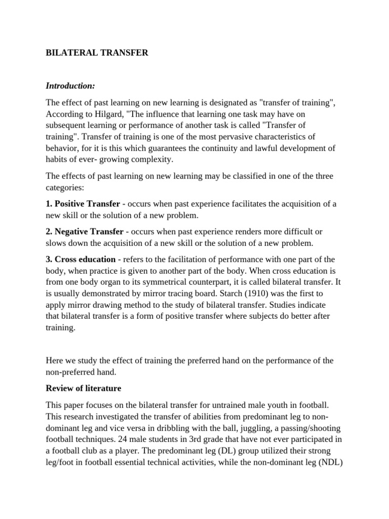 Bilateral Transfer PSY | PDF | Learning | Cognition