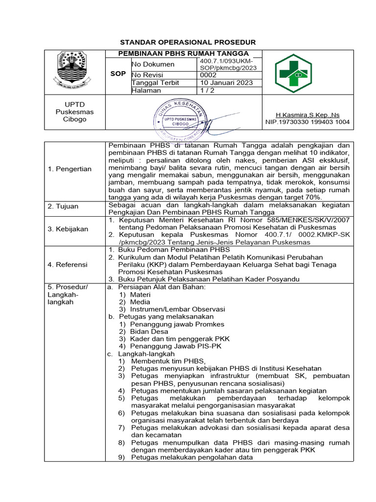 SOP Pembinaan PHBS Rumah Tangga | PDF