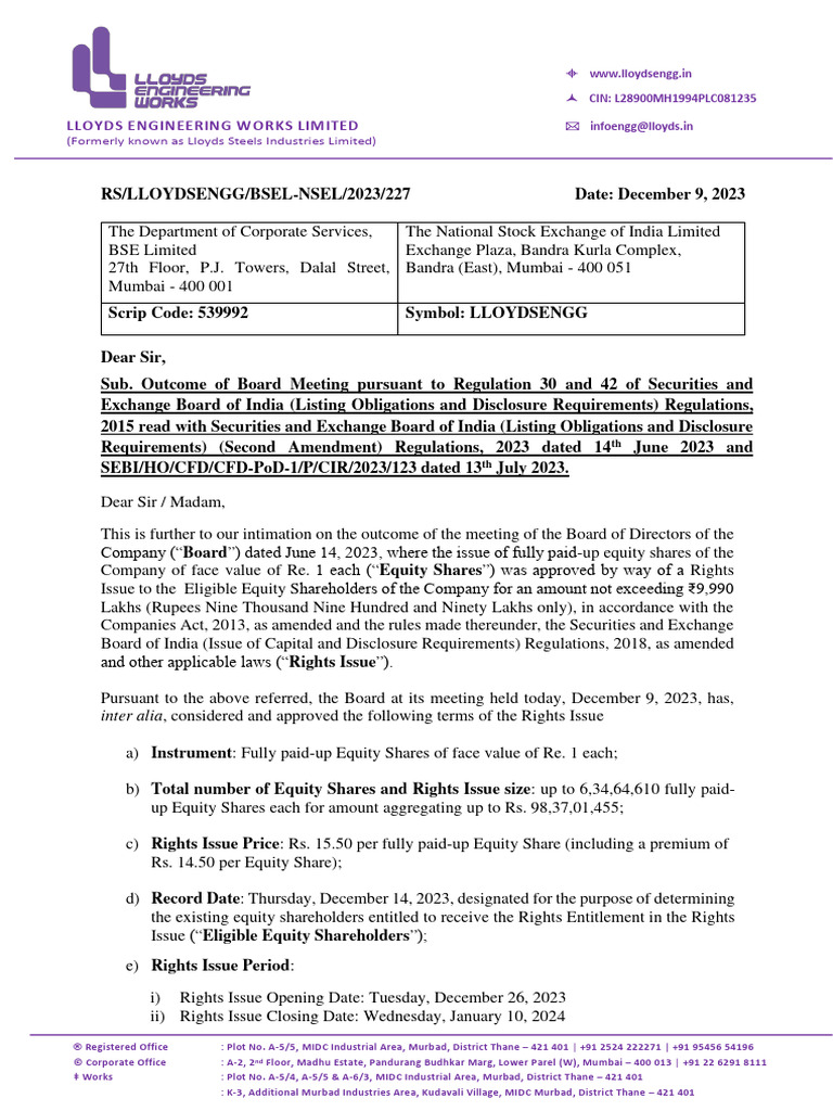 Llyods Engg | PDF | Stocks | Stock Exchange