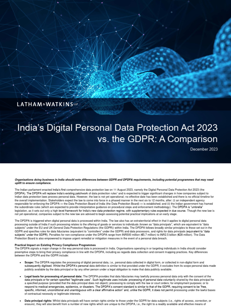 Indias Digital Personal Data Protection Act 2023 Vs The GDPR A ...