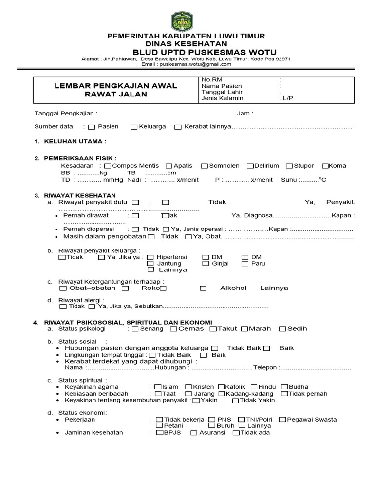 LEMBAR PENGKAJIAN AWAL RAWAT JALAN Akre 2024 | PDF