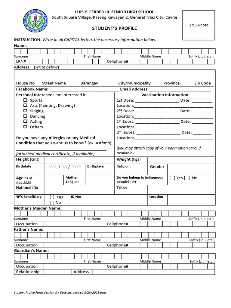 STUDENT PROFILE Rev3 | PDF