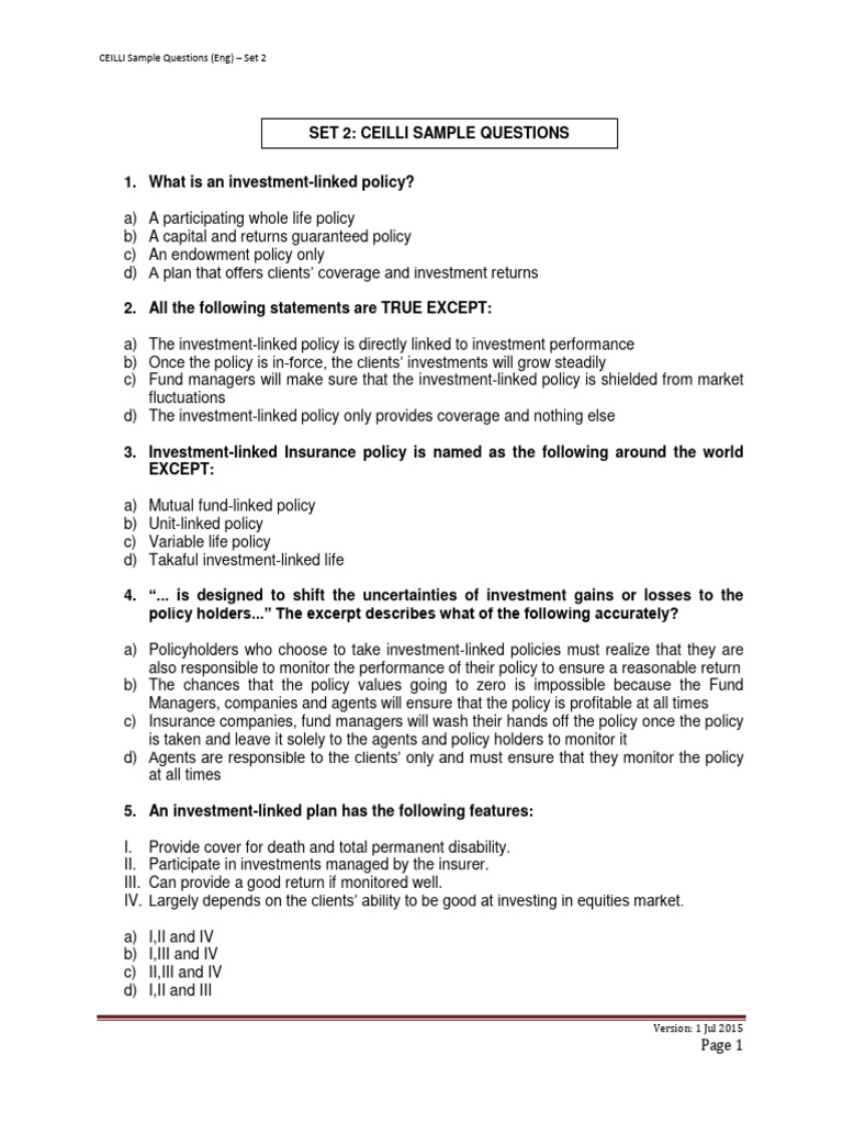 CEILLI - New - Edition - Questions (English-Set - 2) 2024 | PDF | Investing | Insurance
