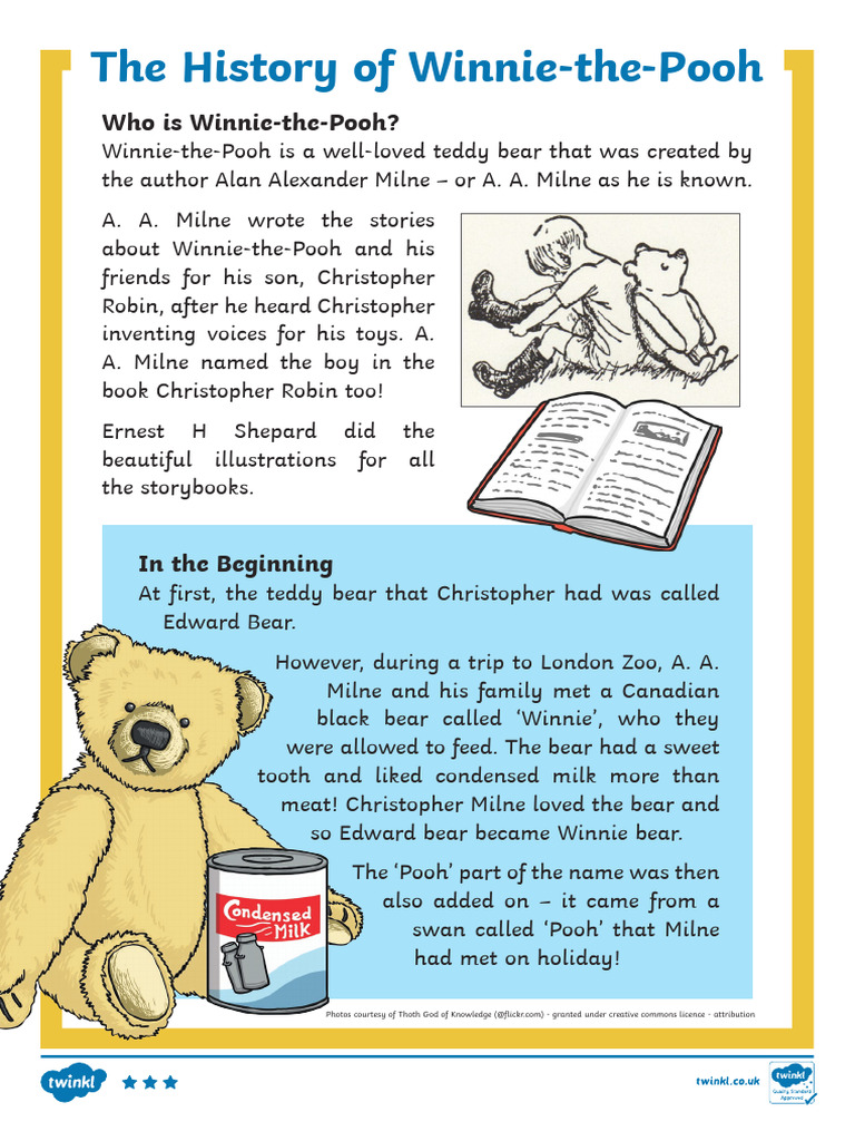 The History of Winniethepooh Differentiated Reading Comprehension ...