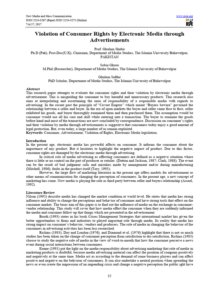 Violation of Consumer Rights by Electronic Media Through Advertisements ...