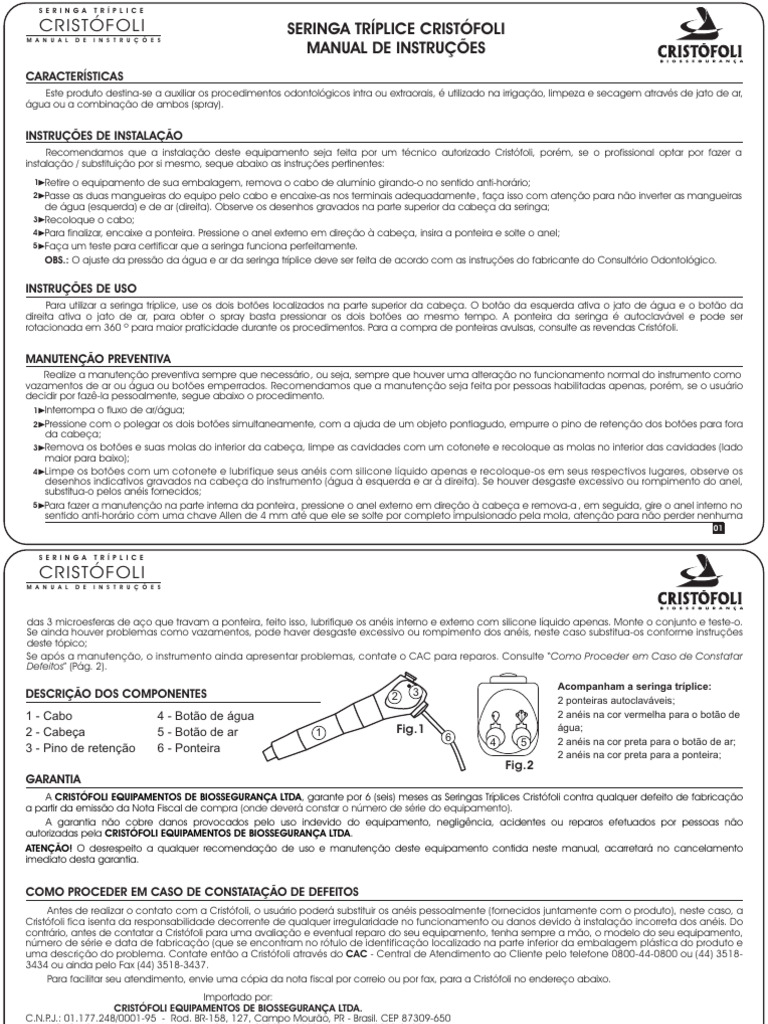 Seringa Tríplice Cristófoli: Manual Completo | PDF