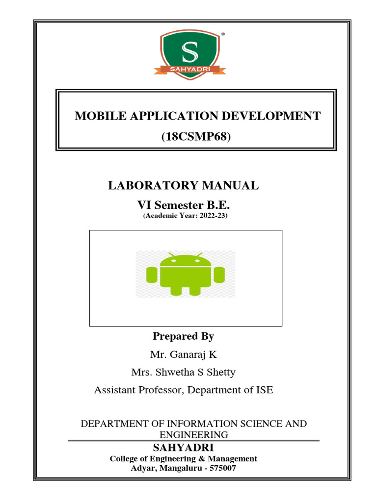 18csmp68 Madlab Manual Final | PDF | Engineering | Android (Operating ...
