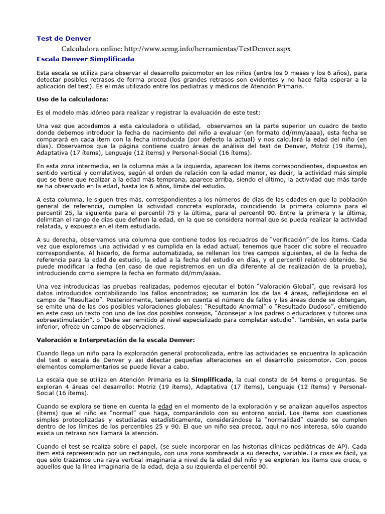 Test de Denver Instrucciones | PDF