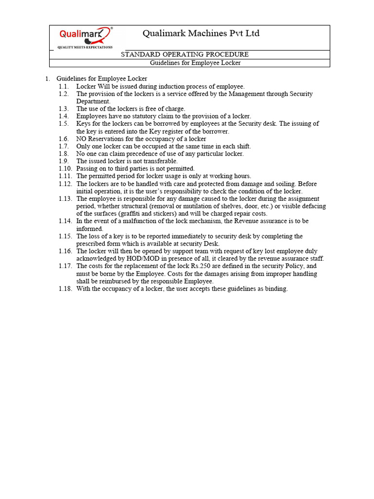 Employee Locker Use Guidelines | PDF
