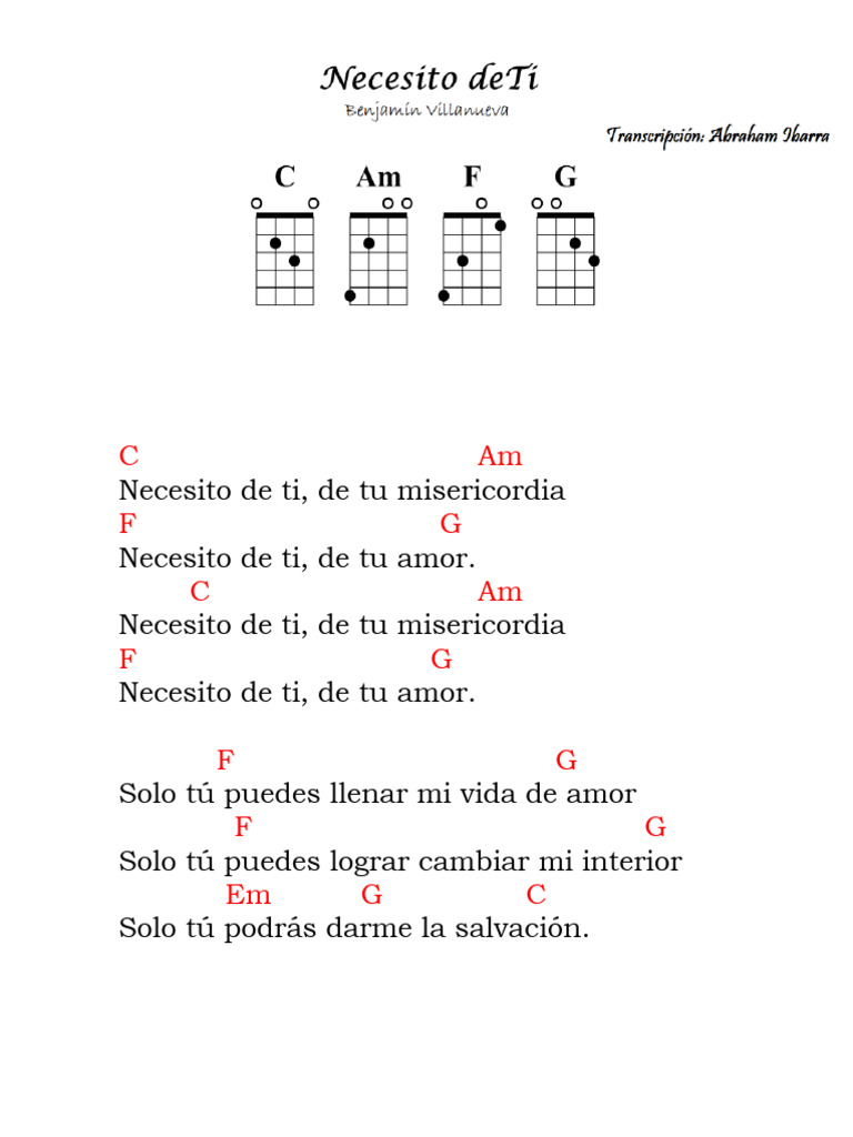 Letra de "Necesito de Ti" | PDF