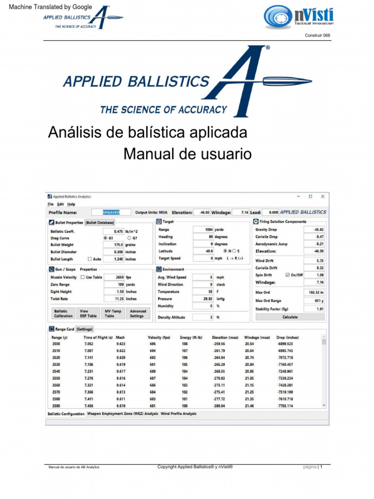 Applied Ballistics Analytics User Manual | PDF
