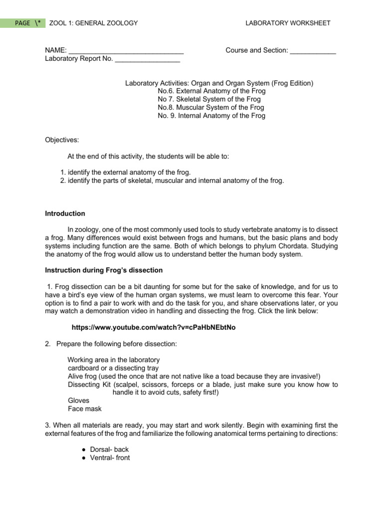 Zool 1: General Zoology Laboratory Worksheet | Download Free PDF ...