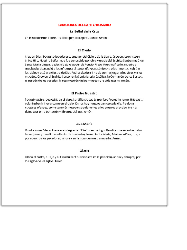 ORACIONES DEL SANTO ROSARIO La Señal de La Cruz. El Credo. El Padre ...