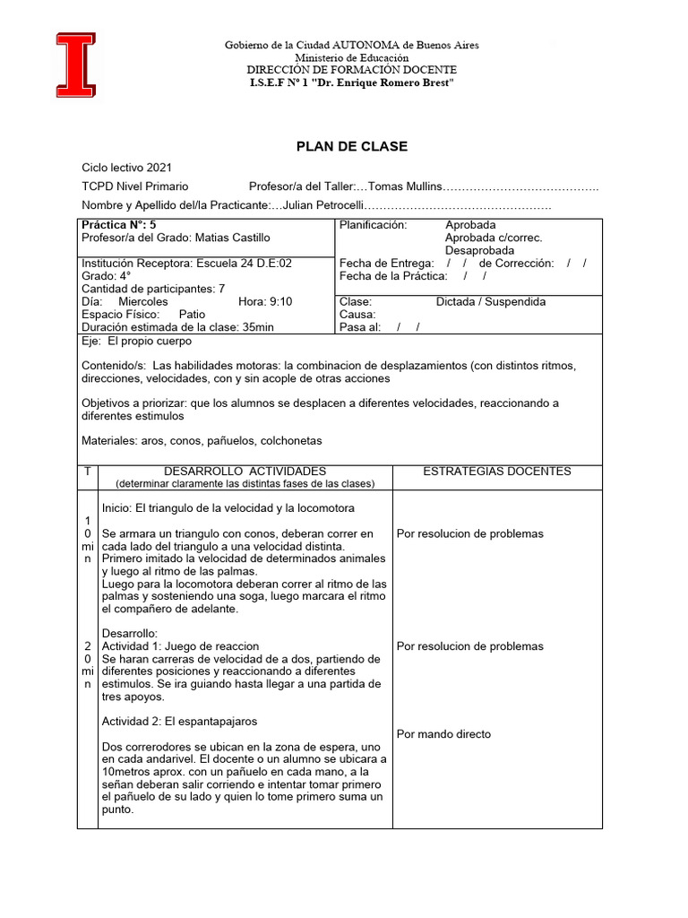 PLAN CLASE TCPD N Primario - Doc N°5 | PDF