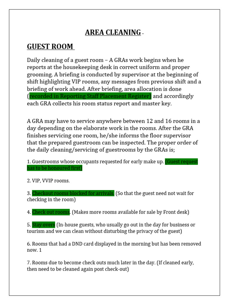 Area Cleaning Guest Room | PDF | Toilet | Bathroom