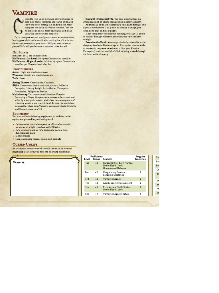 D&D 5E Vampire Class Overview | PDF