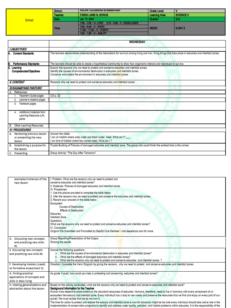 DLL - Science 5 - Q2 - W9 - D3 | PDF | Water Conservation | Learning