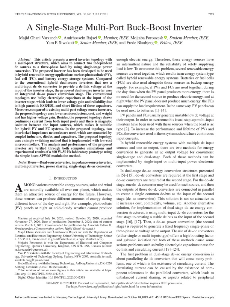 A Single-Stage Multi-Port Buck-Boost Inverter | PDF | Power Inverter ...