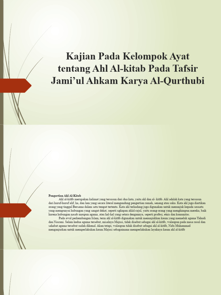 Kajian Kelompok Ayat Tentang Ahl Kitab Pada Tafsir Jami'Ul Ahkam | PDF Kajian Kelompok Ayat Tentang Ahl Kitab Pada Tafsir Jami'Ul Ahkam | PDF