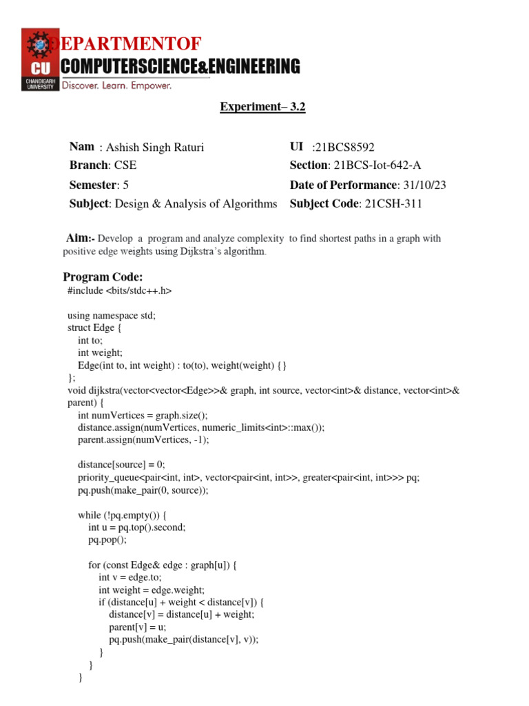 Ashish Worksheet 3.2 | Download Free PDF | Algorithms | Computer Science