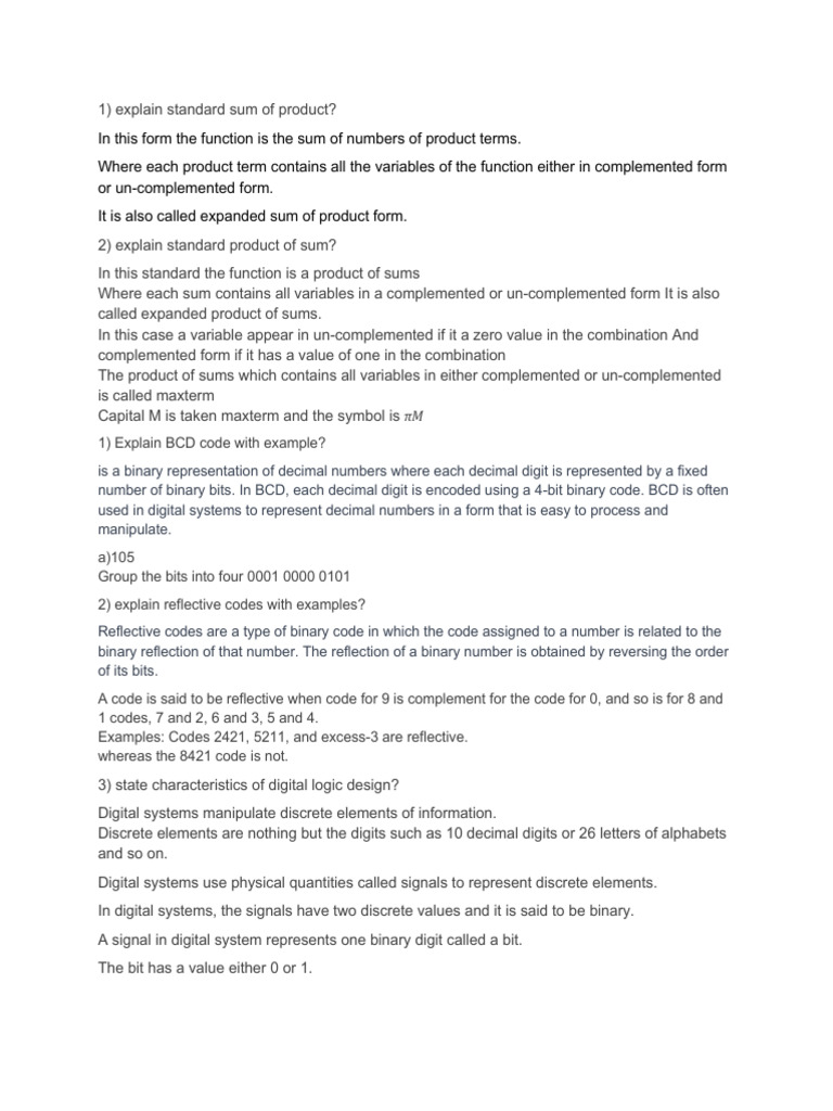 Digital Logic Question and Answers | PDF | Binary Coded Decimal | Theoretical Computer Science