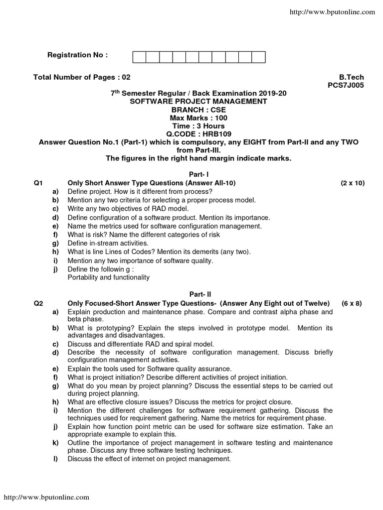 Btech Cse 7 Sem Software Project Management pcs7j005 2020 (SPM) | PDF ... Btech Cse 7 Sem Software Project Management pcs7j005 2020 (SPM) | PDF ...