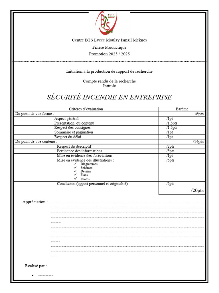 Sécurité Incendie en Entreprise : Rapport | PDF