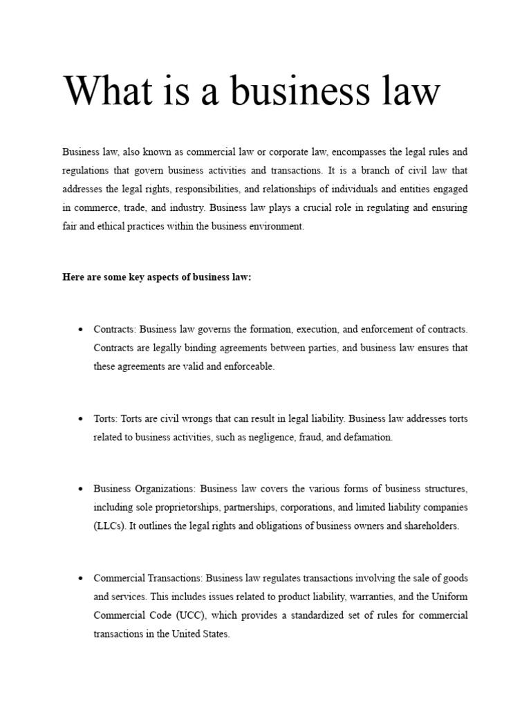 What Is A Business Law | PDF | Business | Corporate Law