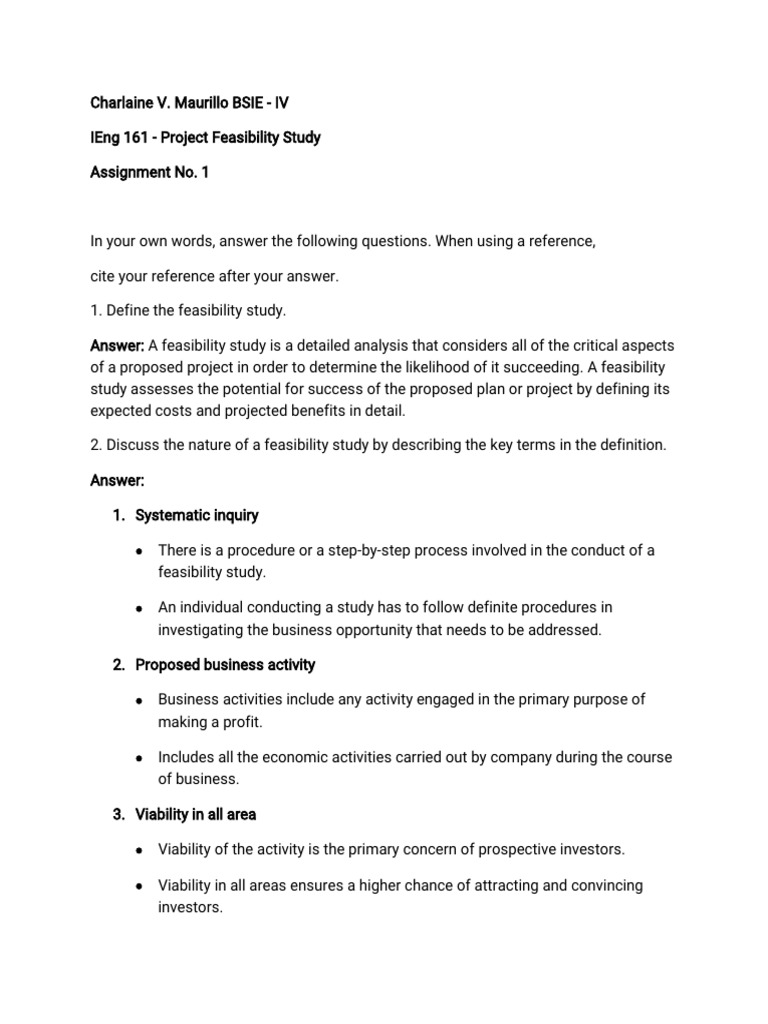 Feasibility Study (Assignment) | PDF