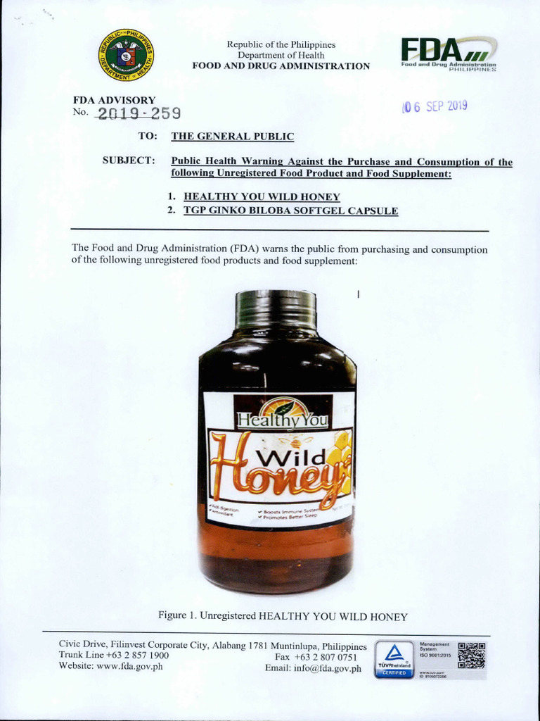 FDA Advisory No. 2019 259 | PDF