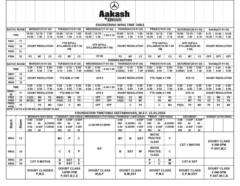 Saket Tower Time Table Engg And Fdn W E F 15 01 2024 Pdf