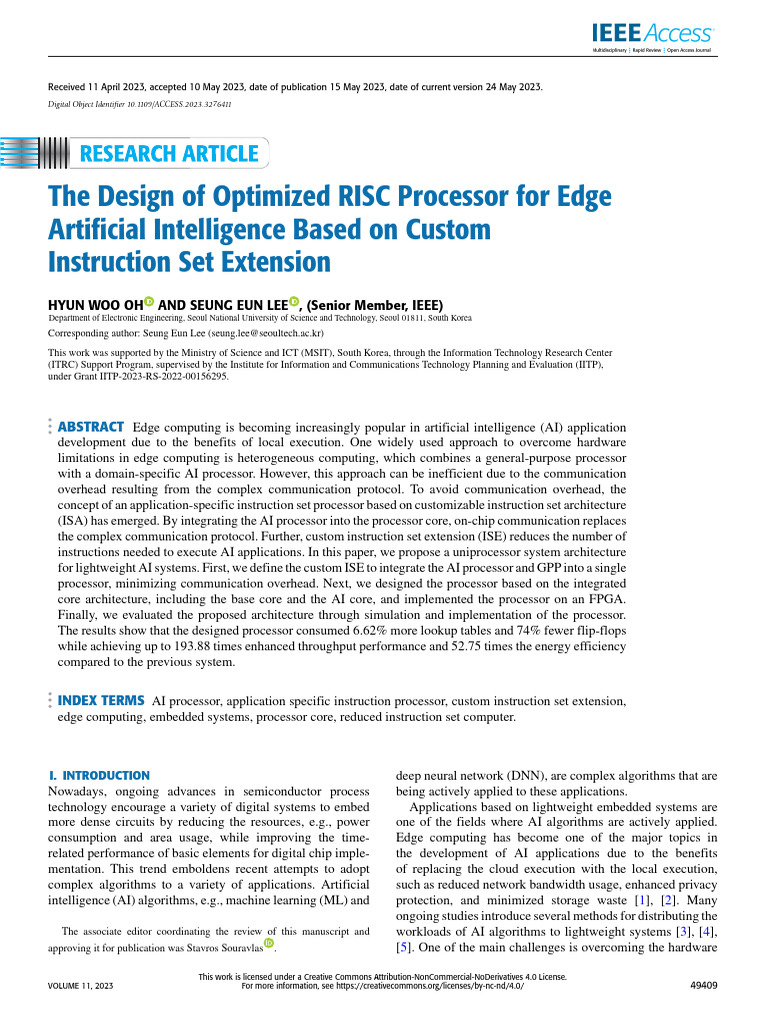 The Design of Optimized RISC Processor For Edge Artificial Intelligence ... The Design of Optimized RISC Processor For Edge Artificial Intelligence ...