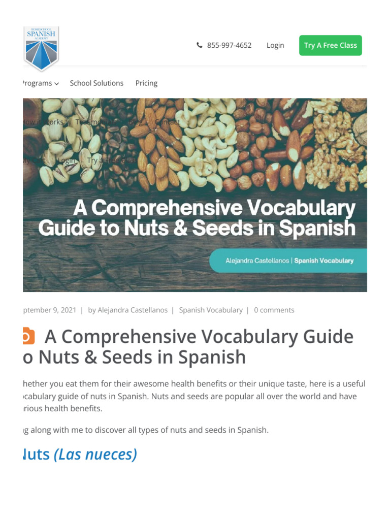 Vocabulary Guide To Nuts Seeds In Spanish And English Pdf Nuez