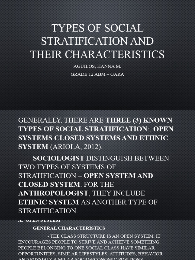 Types of Social Stratification and Their Characteristics UCSP REPORT ...