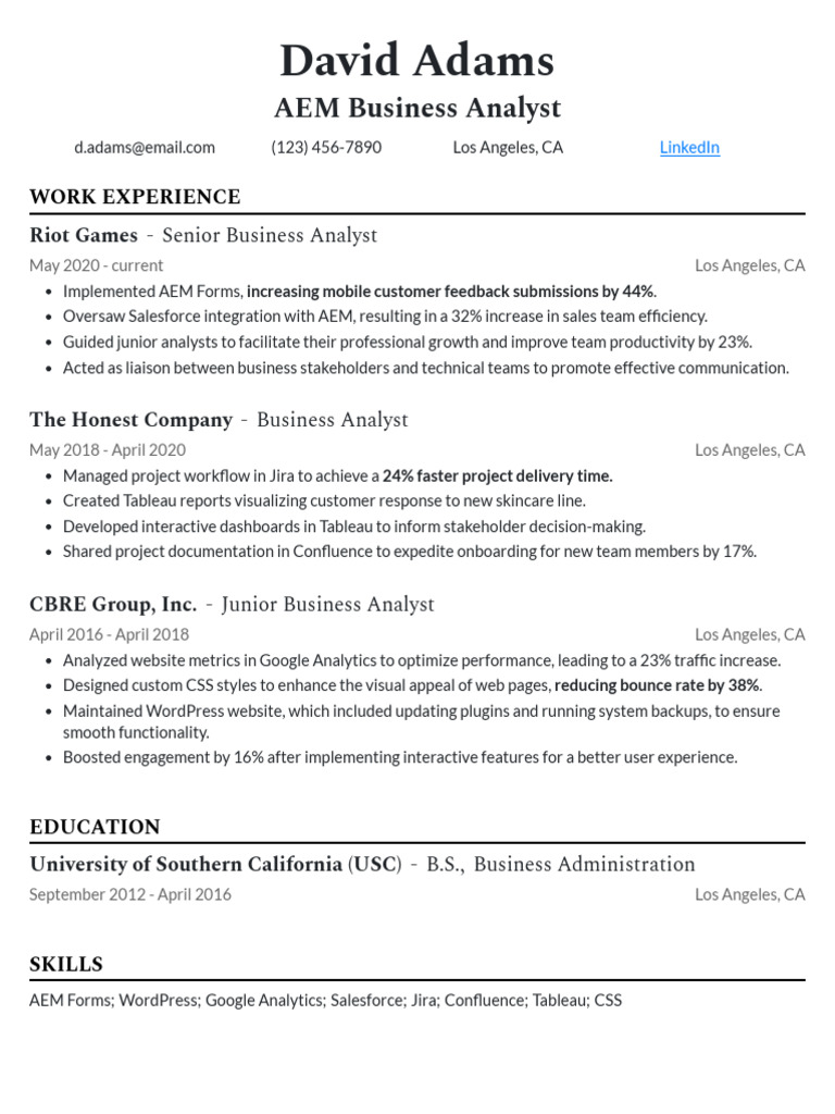 Aem Business Analyst Resume Example | PDF