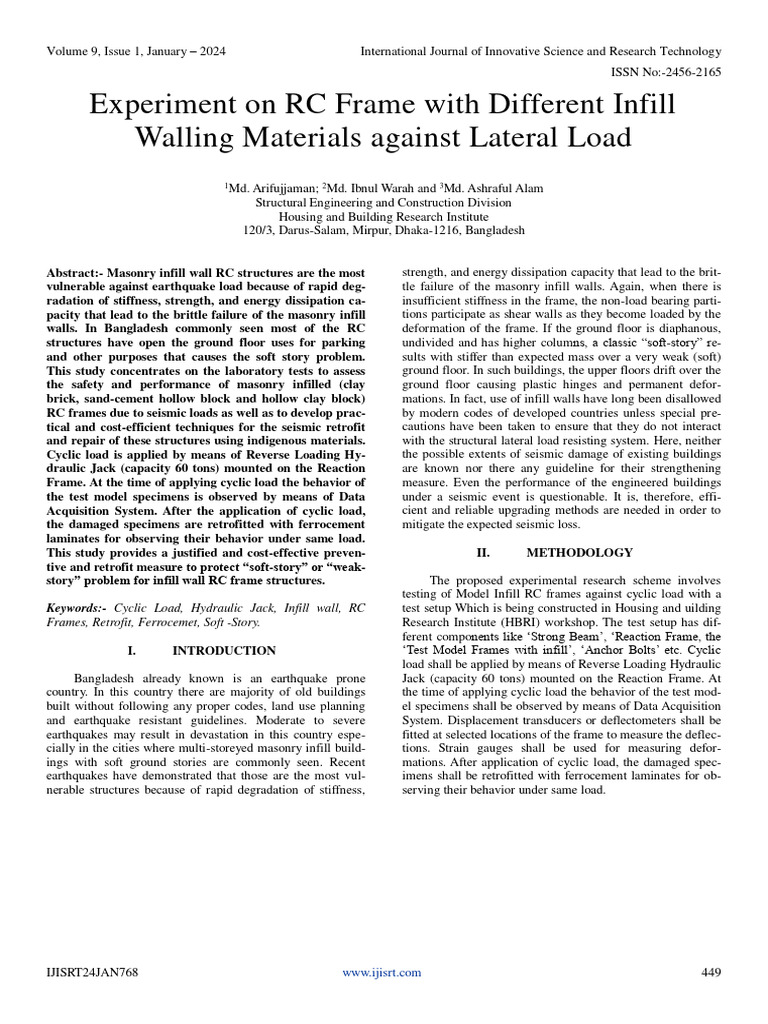 Experiment on RC Frame with Different Infill Walling Materials against ...