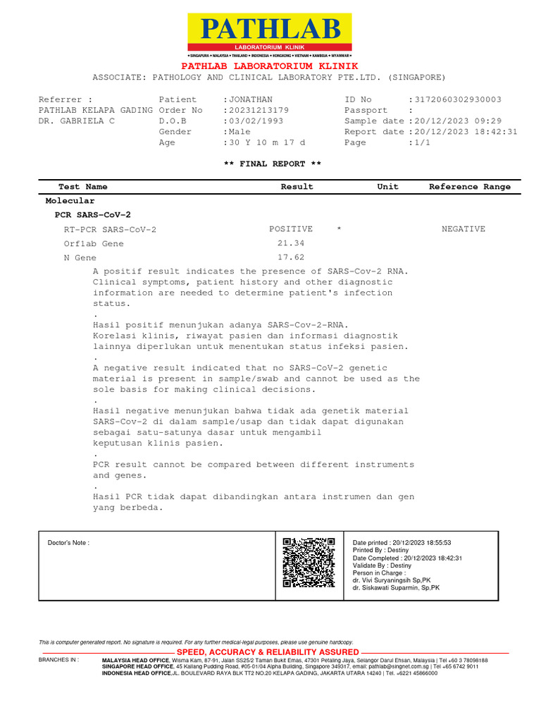 Pathlab Laboratorium Klinik: Final Report | PDF | Diseases And ...