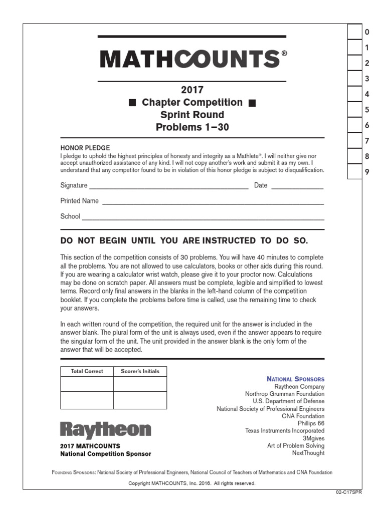 2017 Chapter Competition Sprint Round 1 | PDF | Numbers | Triangle