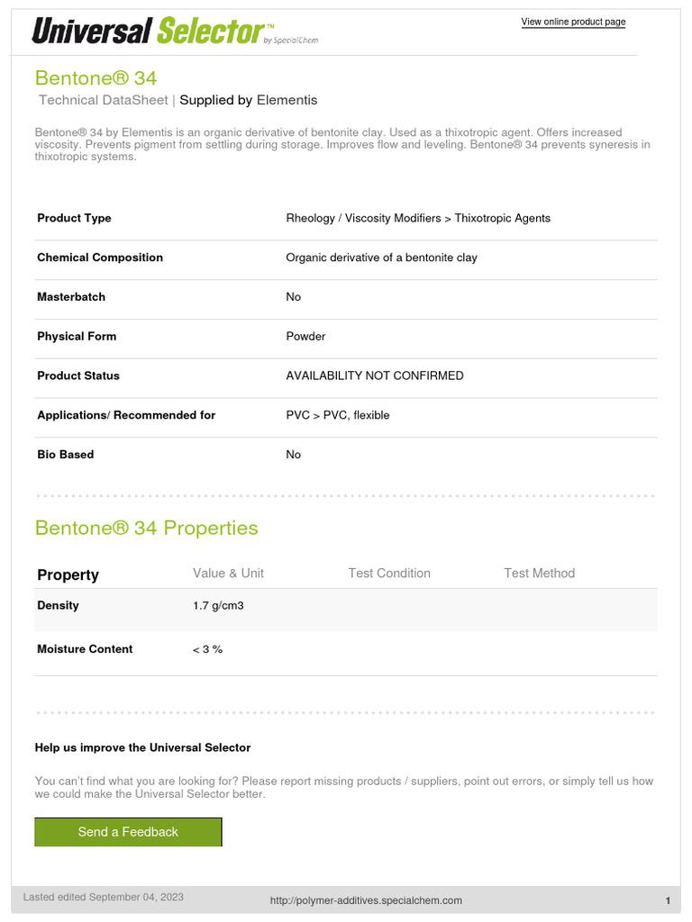 Bentone® 34: Thixotropic Clay Agent | PDF