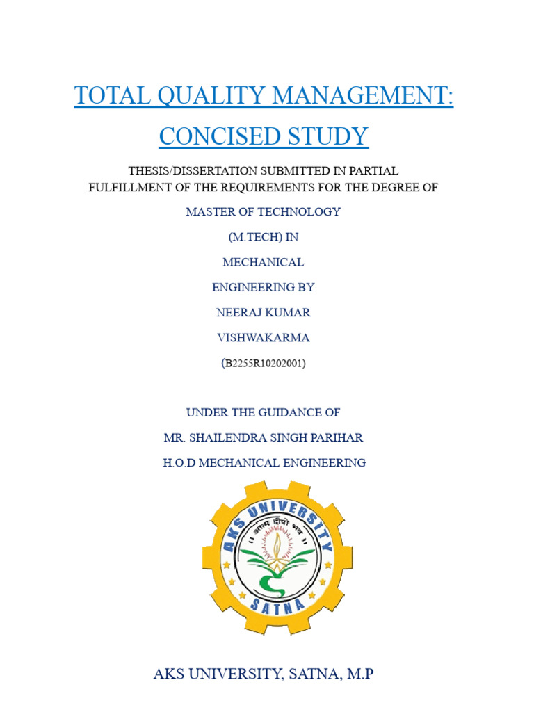Total Quality Management: Concised Study: Aks University, Satna, M.P ...