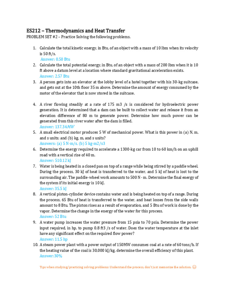 Es212 Problem Set 2 Download Free Pdf Heat Water
