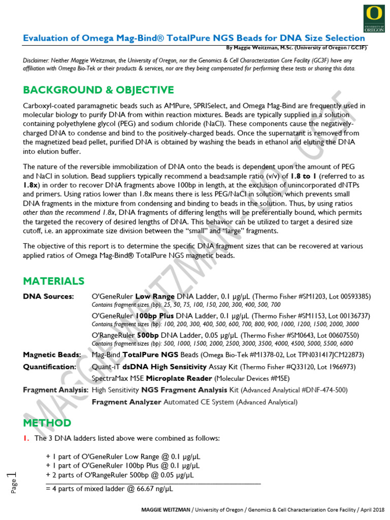 Evaluation of Omega Mag-Bind TotalPure NGS Beads MWeitzman April2018 ...
