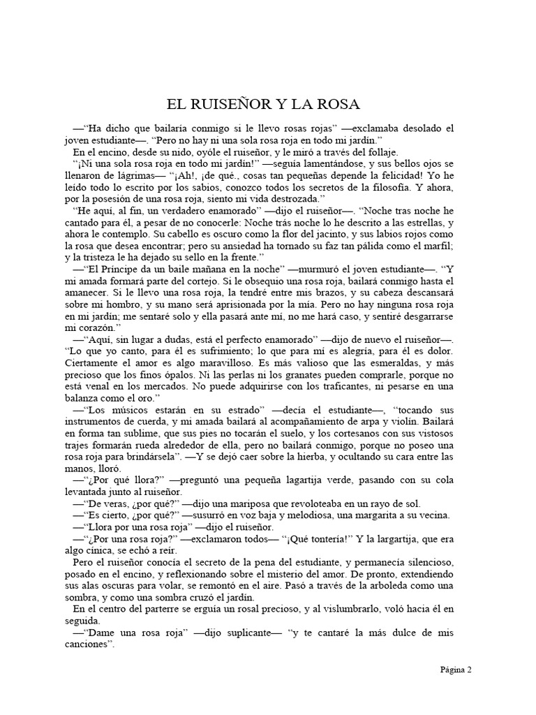 El Ruisenor y La Rosa - Oscar Wilde | Descargar gratis PDF | Rosa