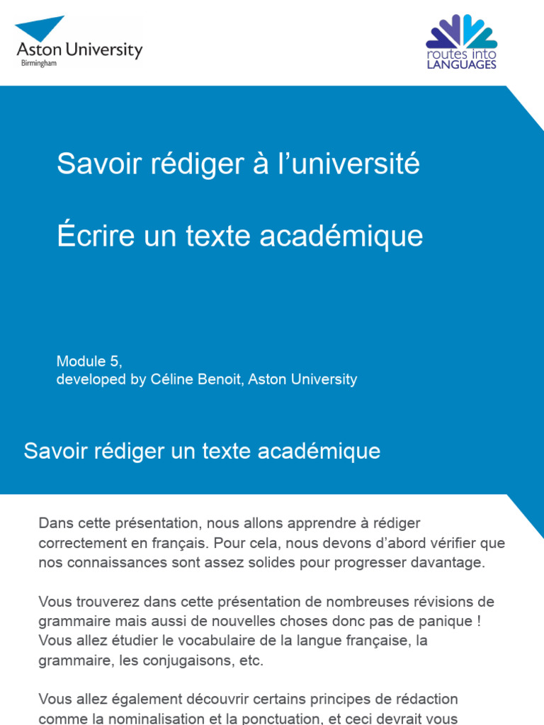 Rédiger un texte académique en français | PDF | Mécanique du langage ...