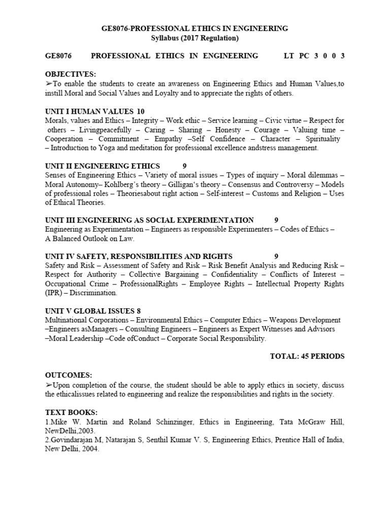 Syllabus | PDF | Morality | Engineering